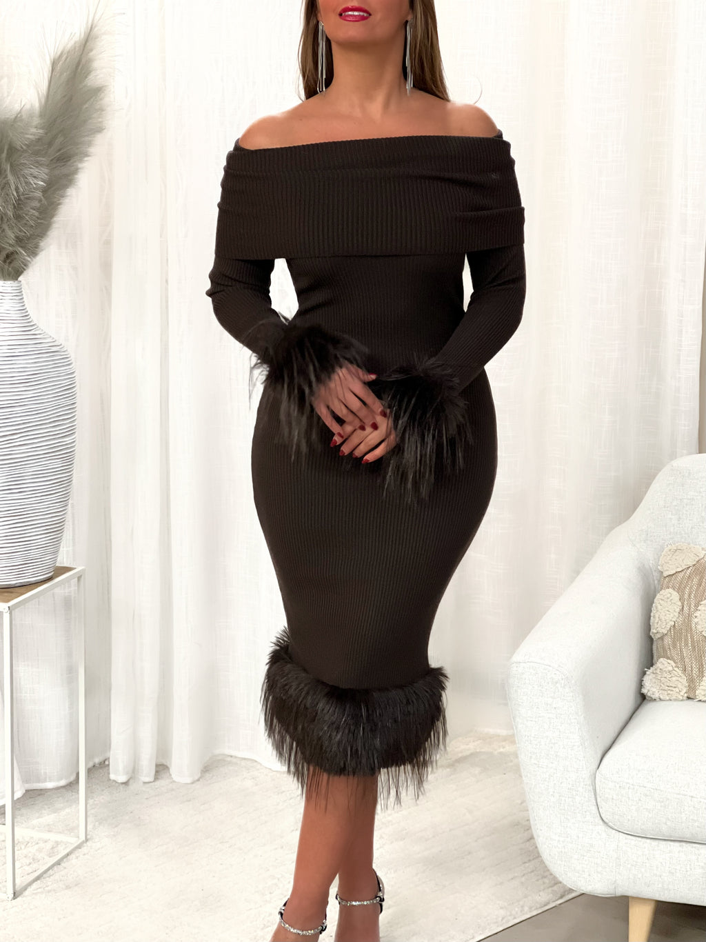 Longue robe pull LUNA - MARRON – BOUTIQUE MDA